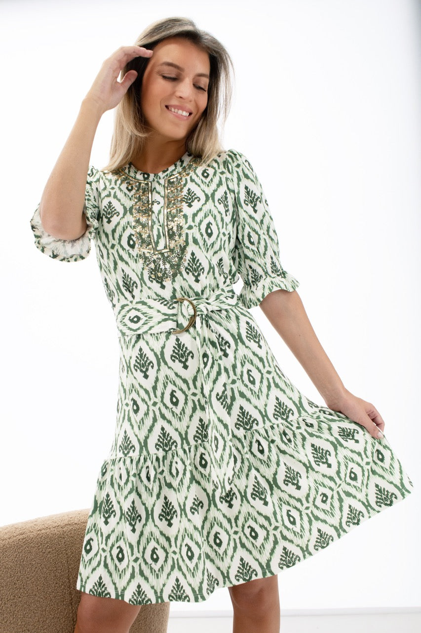 K-design - K-design - Mini dress met boho print en stoffen riem (Y114 ...