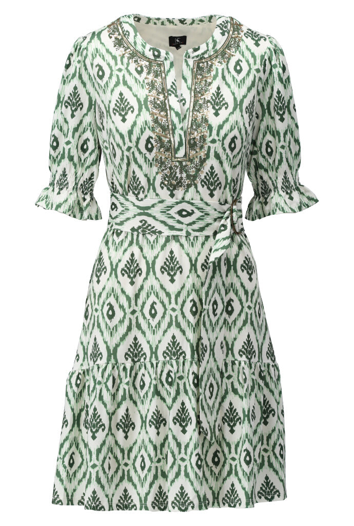K-design - Mini dress met boho print en stoffen riem (Y114) | What Els!