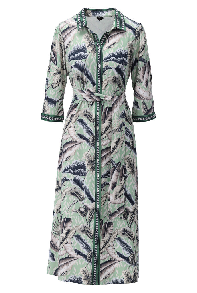 K-design - Maxi dress met botanische print, knopen en stoffen riem ...