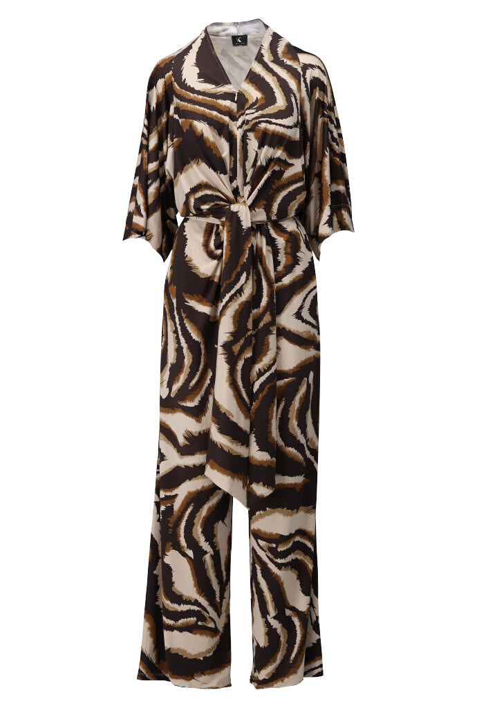 K-design - Jumpsuit met print, rits en vaste riem (Y346) | What Els!