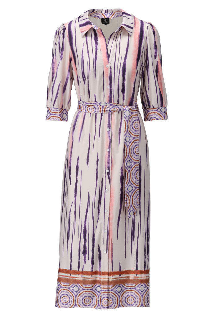 K-design - Maxi dress met print, knopen en stoffen riem (Y394) | What Els!